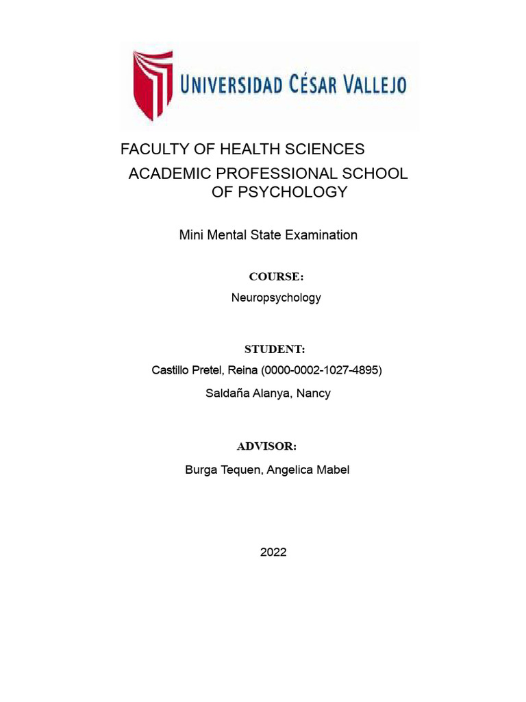 Mini Mental State Examination Report - Patient Eduardo - Reina Castillo ...
