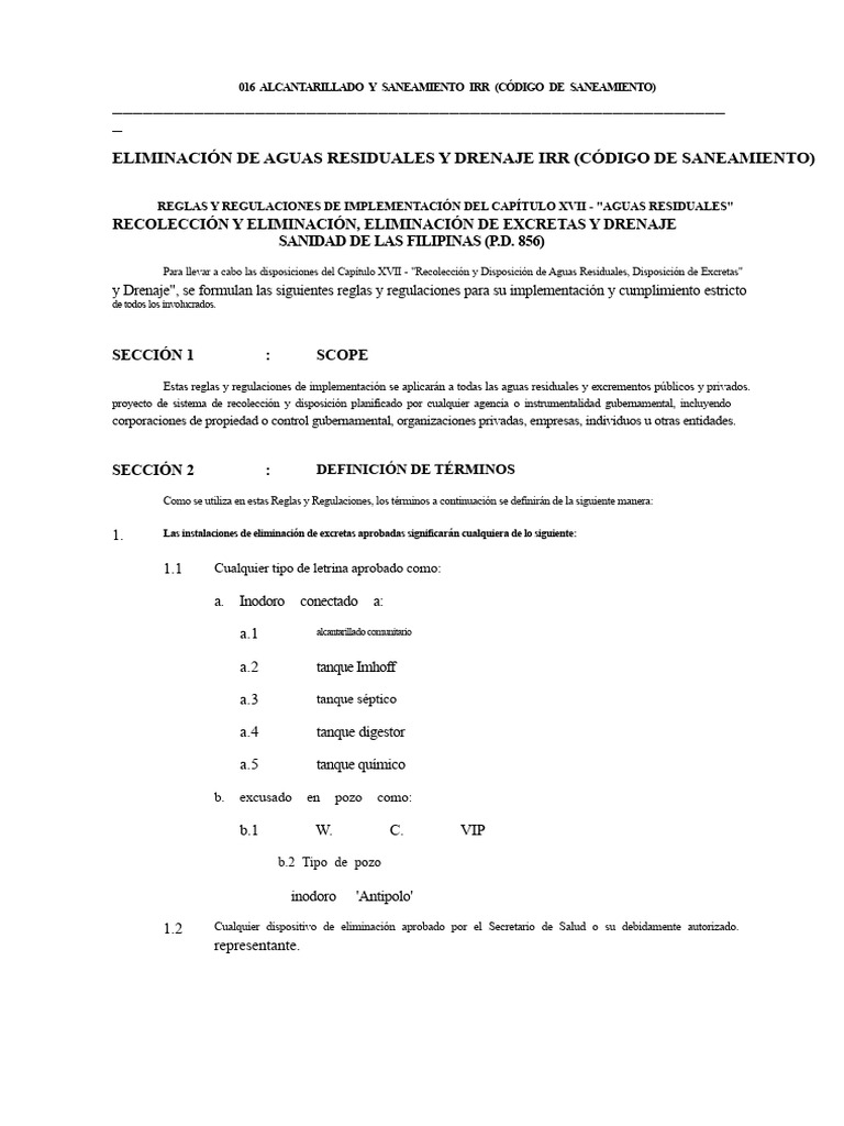 PD 856 Regulaciones de Alcantarillado y Drenaje 1995 | PDF ...