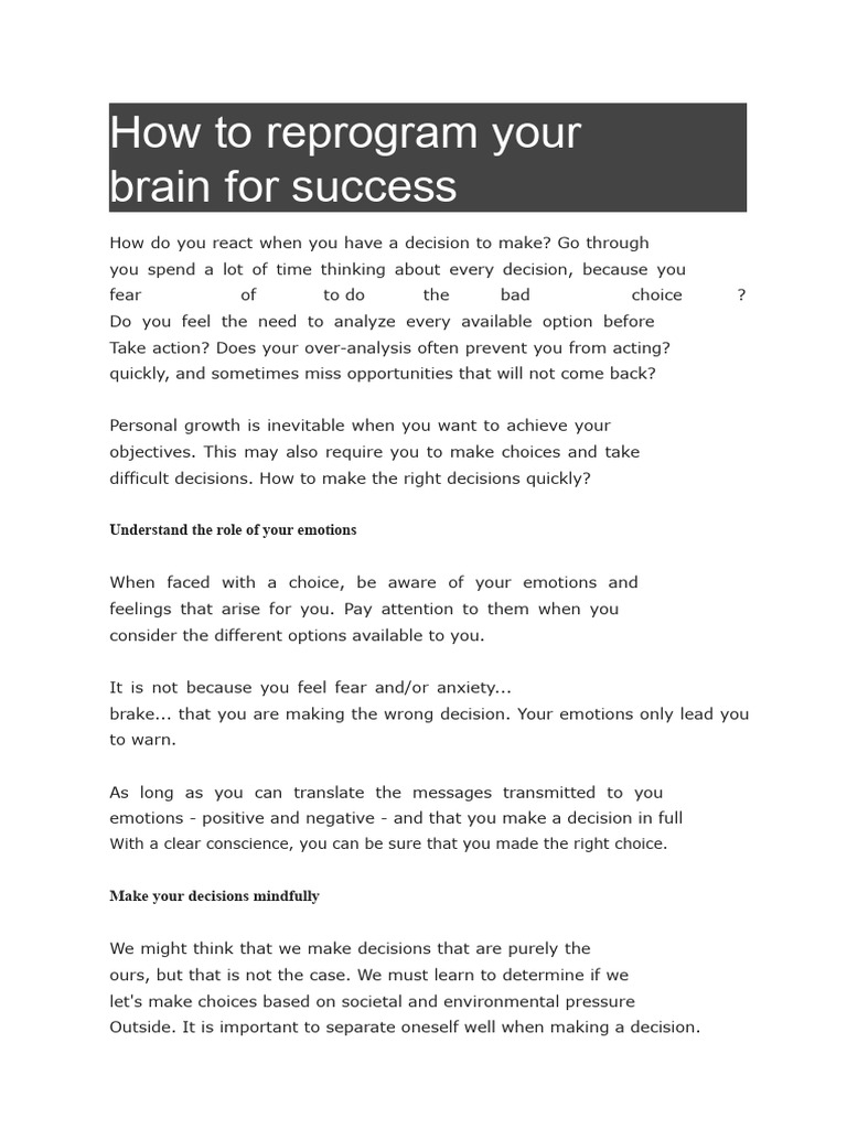 How To Reprogram Your Brain For Success | PDF