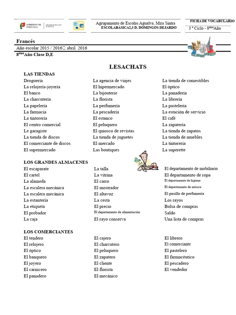 Ficha de Vocabulario Las Compras | PDF | Supermercado | Venta al por menor