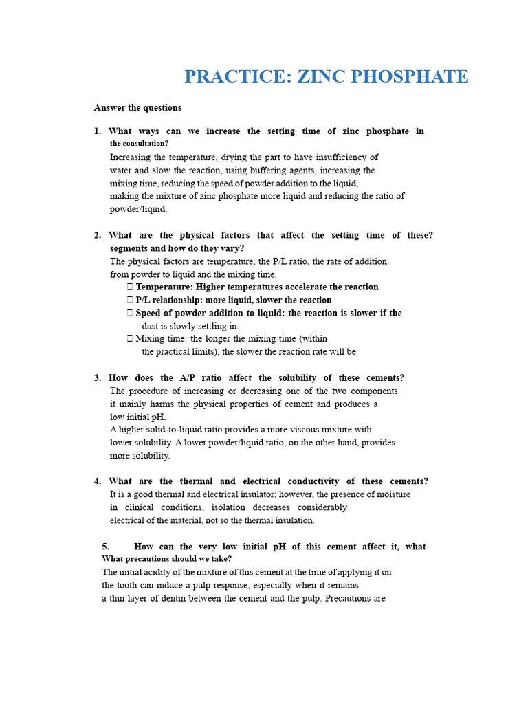 Practical Activity 10 - Zinc Phosphate and Zinc Polycarboxylate | PDF ...
