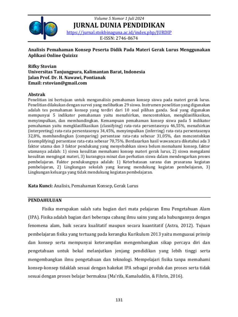 Analisis Pemahaman Konsep Peserta Didik Pada Mater | PDF