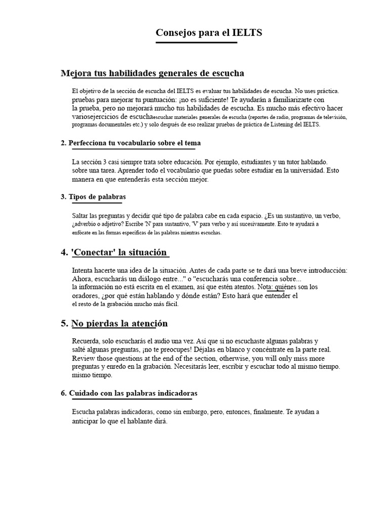 Consejos para El Listening Del IELTS PDF | PDF | Sistema internacional ...