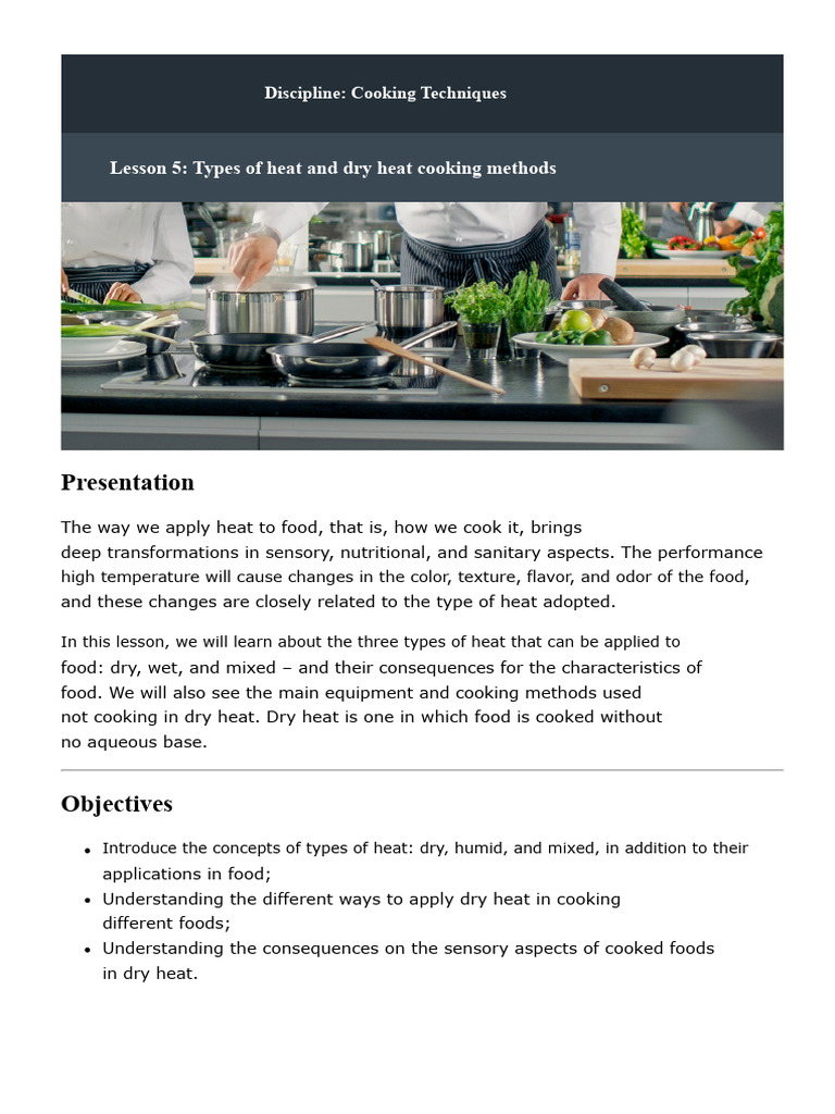 Lesson 5 - Types of Heat and Methods of Cooking With Dry Heat | PDF ...