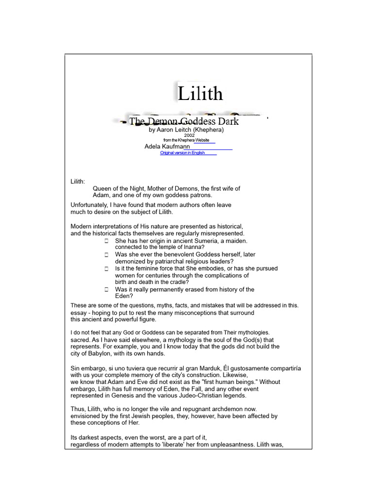 Lilith: Myths and Historical Origins | PDF | Lilith | Adam