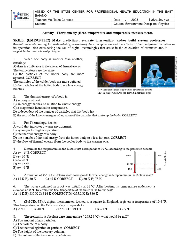 Thermometry Activity for Physics Students | PDF | Temperature | Fahrenheit