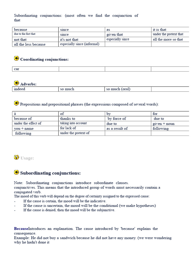 Subordinating Conjunctions | PDF | Verb | Linguistics