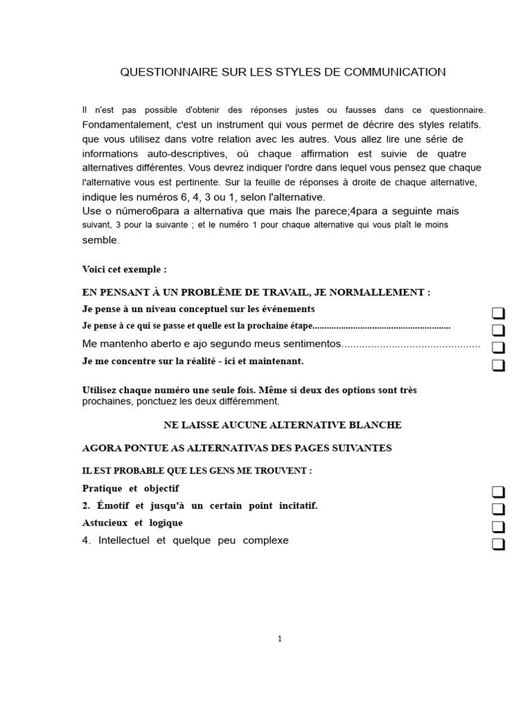 Questionnaire sur les styles de communication | PDF | Émotions | la ...