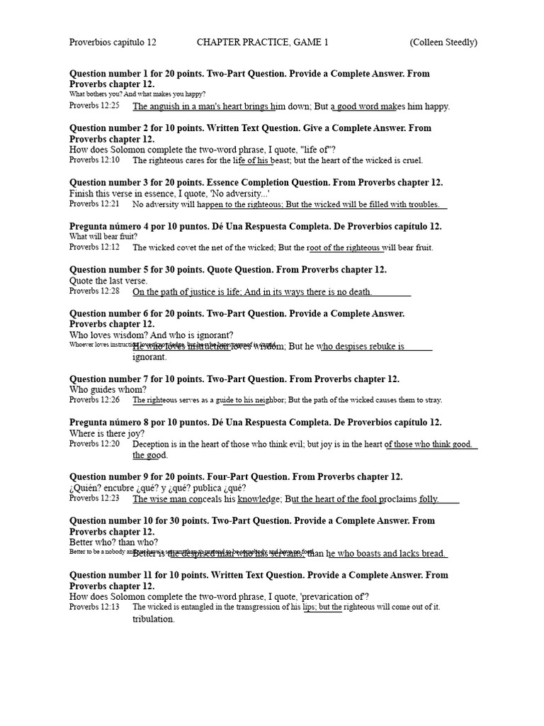Proverbs Chapter 12 Study Questions | PDF | Book Of Proverbs | Old ...