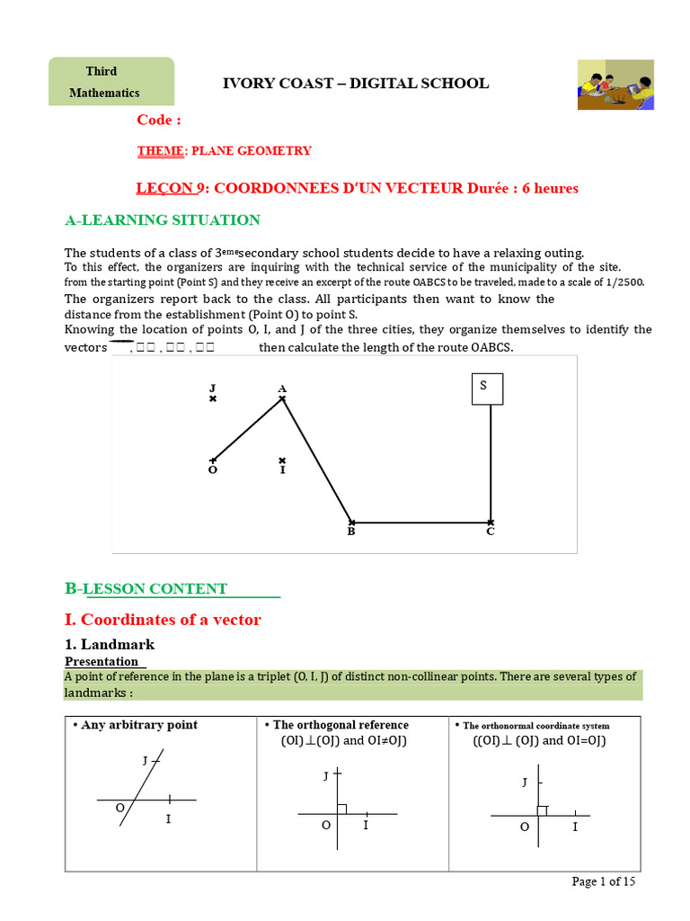 Plane Geometry: Vector Coordinates Lesson | PDF | Euclidean Vector ...