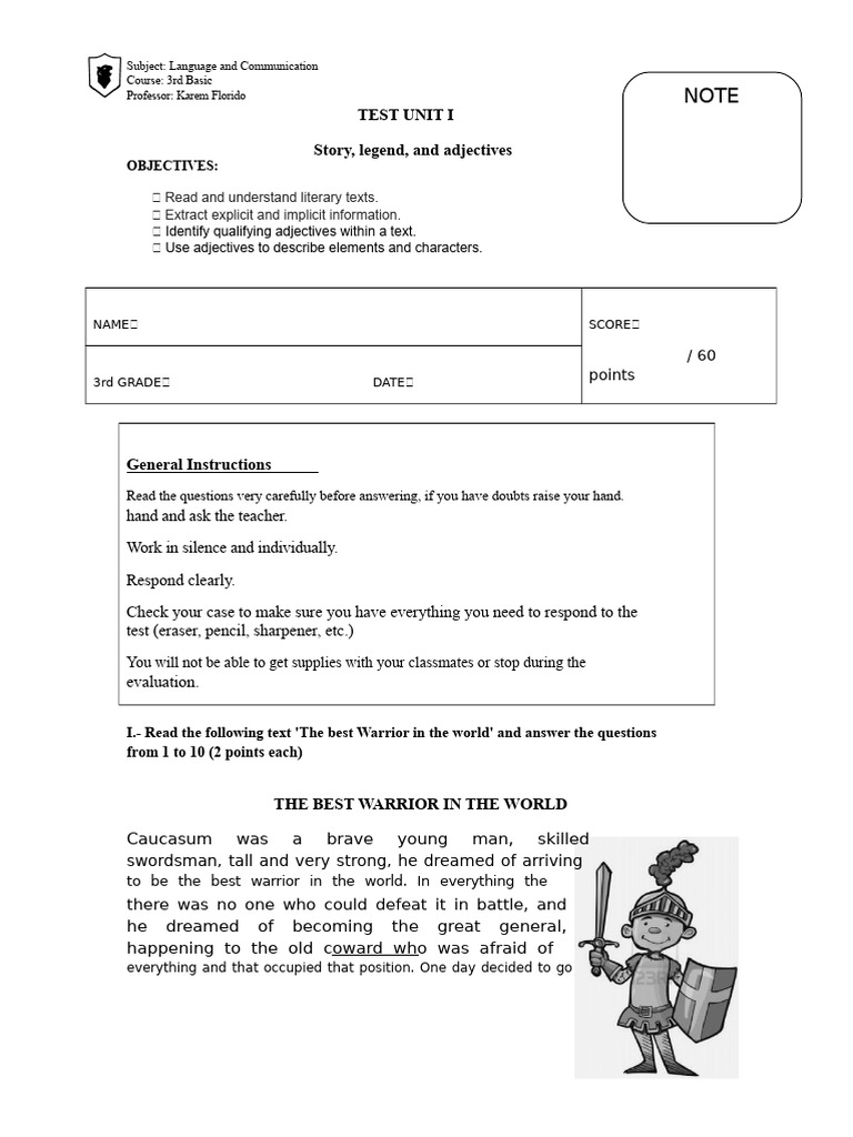 Evaluation Language Third Grade | PDF