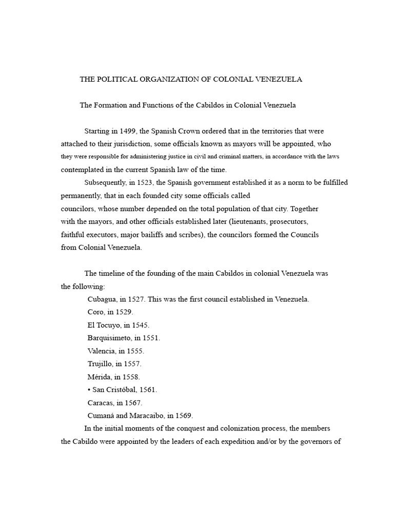 Colonial Venezuela's Cabildo Structure | PDF | Government