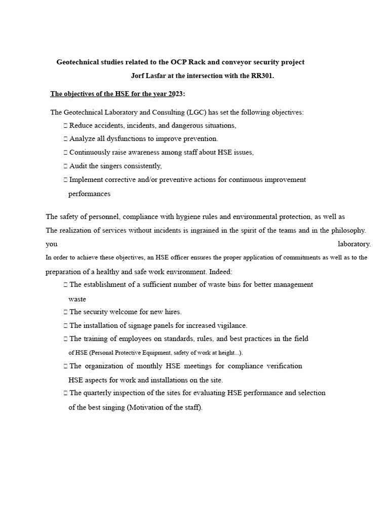 HSE Objectives For The Year 2023 | PDF
