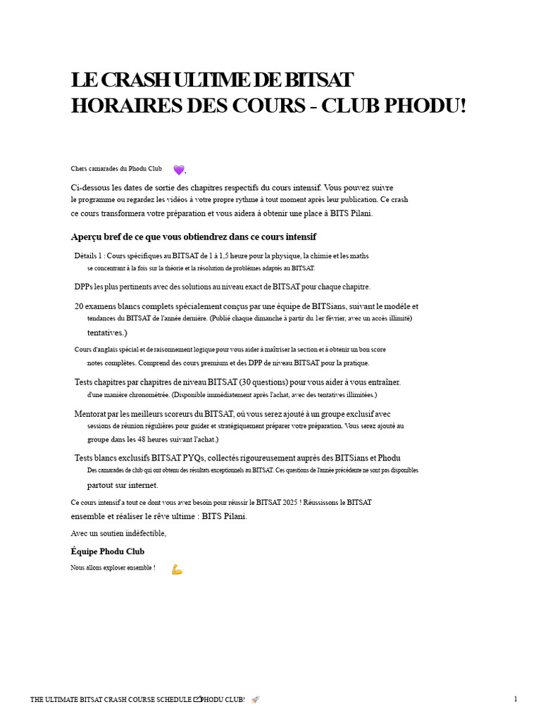 Cours Intensif BITSAT 2025 - Phodu Club | PDF | Chimie | Atomes