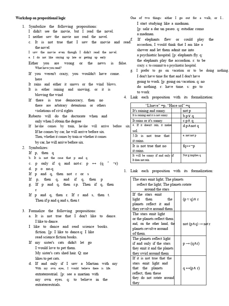 Propositional Logic Workshop | PDF | Logic | Mathematical Logic