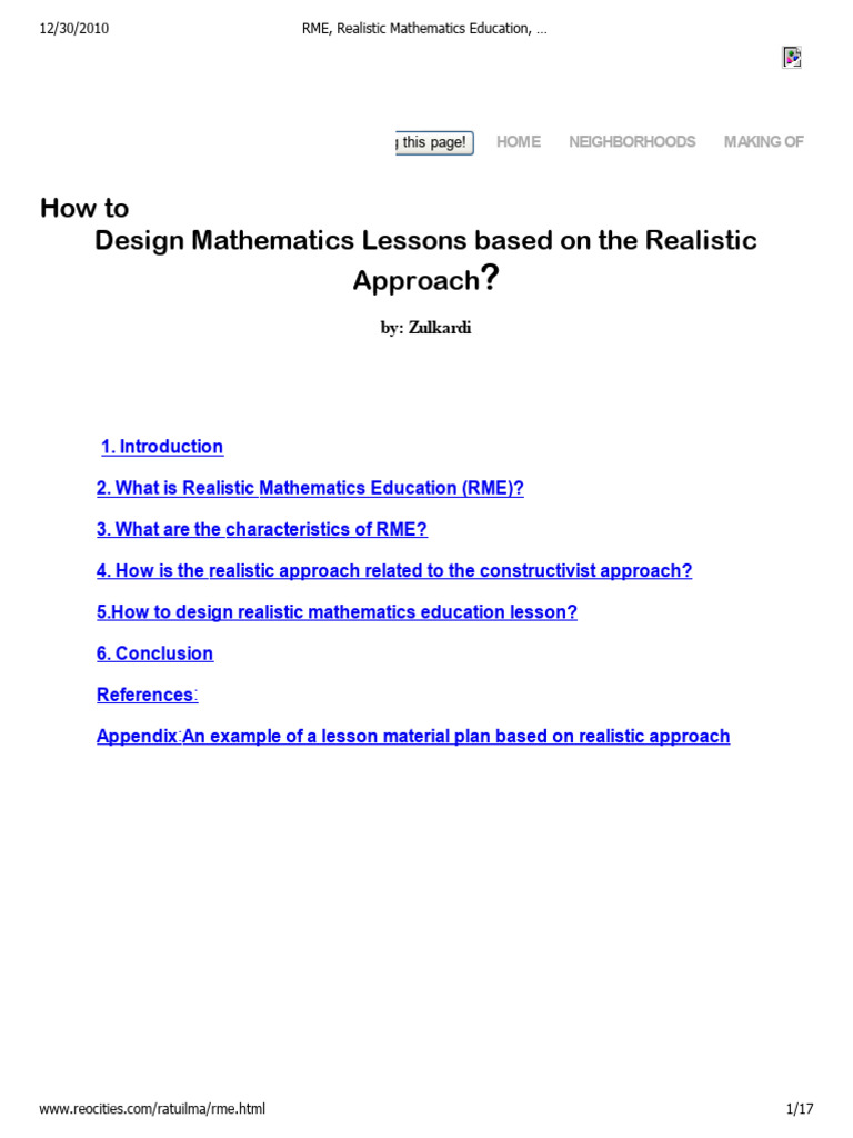 Zulkardi (1999). How to Design Mathematics Lessons Based on the ...
