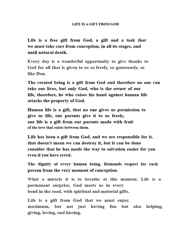 Life Is A Gift From God | PDF