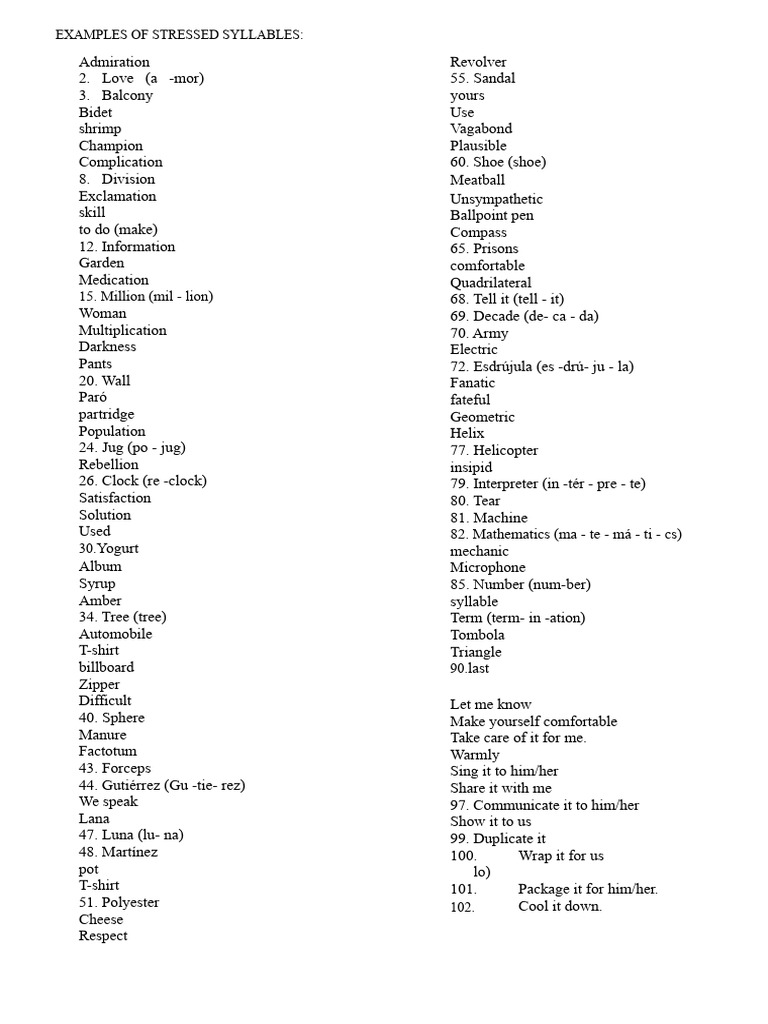 Examples of Stressed Syllables | PDF