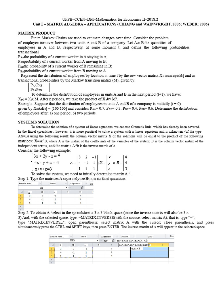 Matrix Algebra - Applications in Economics | PDF | Matrix (Mathematics ...