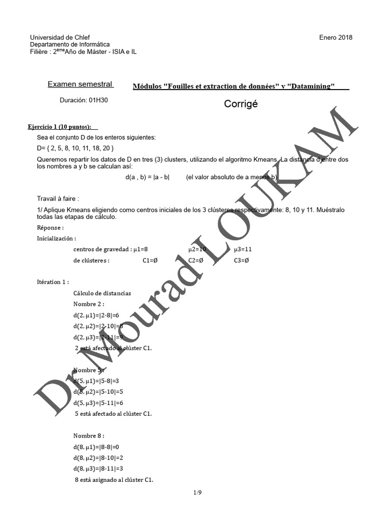 Examen de extracción de datos y minería de datos 2017 2018 corregido | PDF | Matemáticas ...