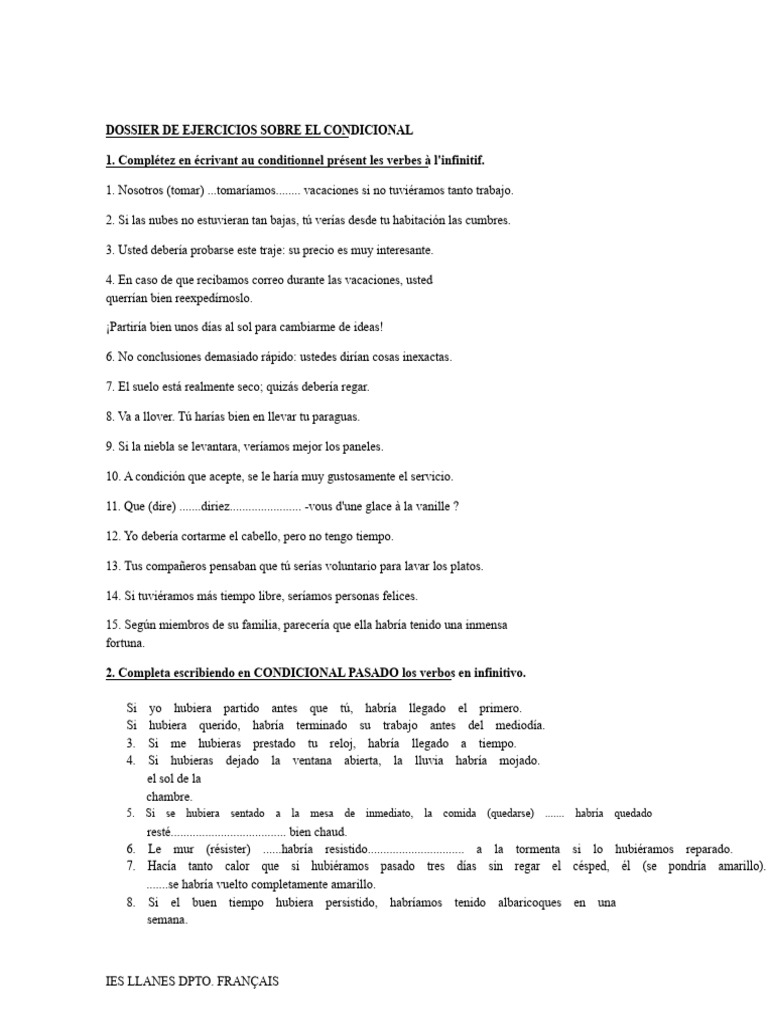 Ejercicios de Condicional en Francés | PDF