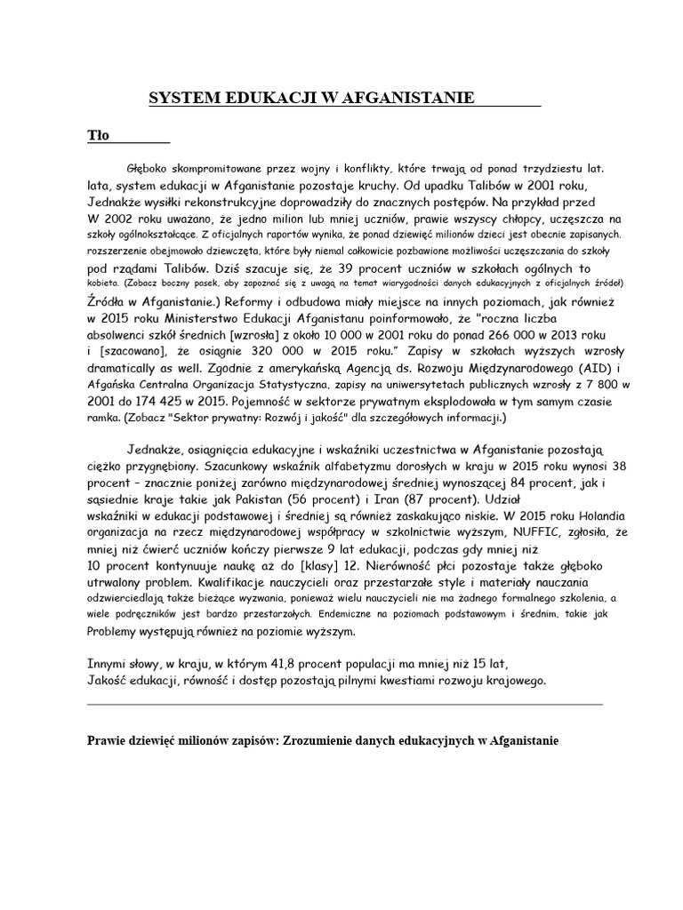 System edukacyjny w Afganistanie | PDF
