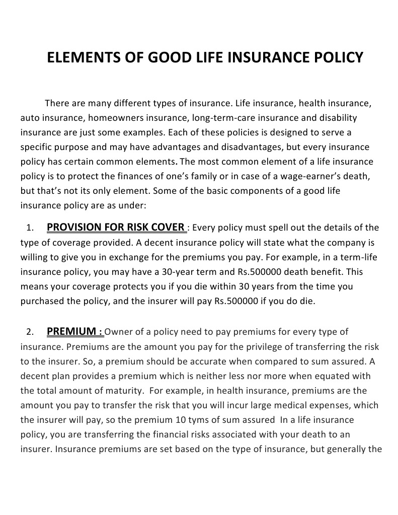 Elements of Good Life Insurance Policy | PDF | Life Insurance | Insurance