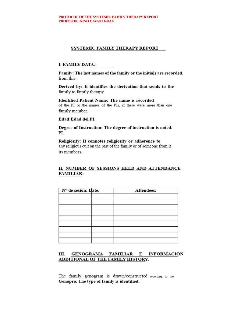 Protocol of The Systemic Family Therapy Report | PDF | Psychotherapy ...