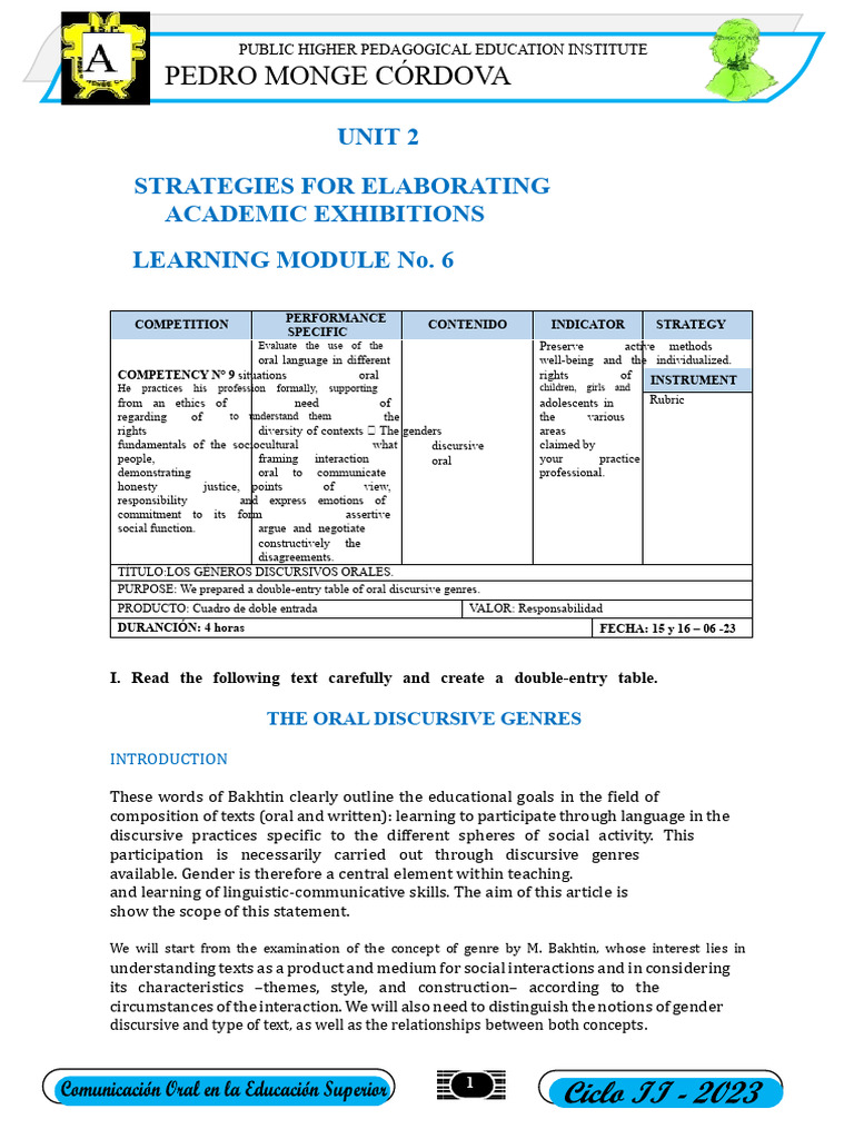 Module 7 The oral discursive genres | PDF | Genre | Linguistics