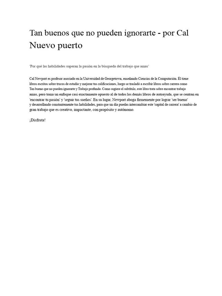 Tan Bueno Que No Pueden Ignorarte - Cal Newport | PDF | Creatividad