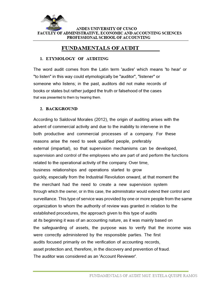 BACKGROUND OF THE AUDIT | PDF | Audit | Internal Audit