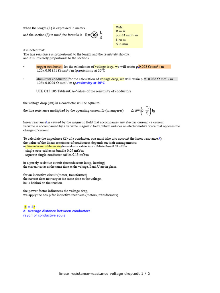 resistance-reactance linear voltage drop | PDF | Electrical Conductor ...