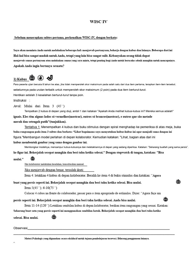 Panduan Uji WISC-IV untuk Psikolog | PDF
