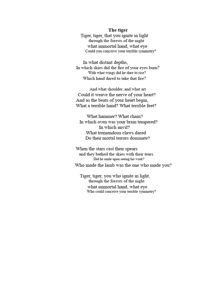 The Tiger William Blake | PDF