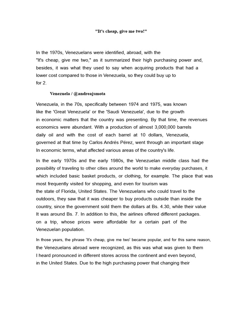 Digital Article - It's cheap, give me two | PDF | Venezuela | Prices