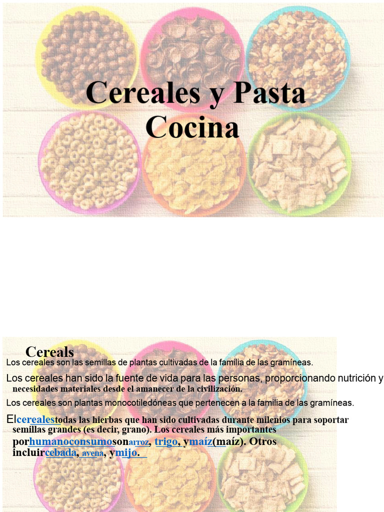 Beneficios y Tipos de Cereales y Pasta | PDF | Cereales | Trigo