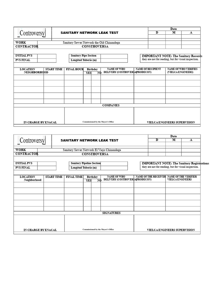 Sanitary Network Leak Test Report | PDF