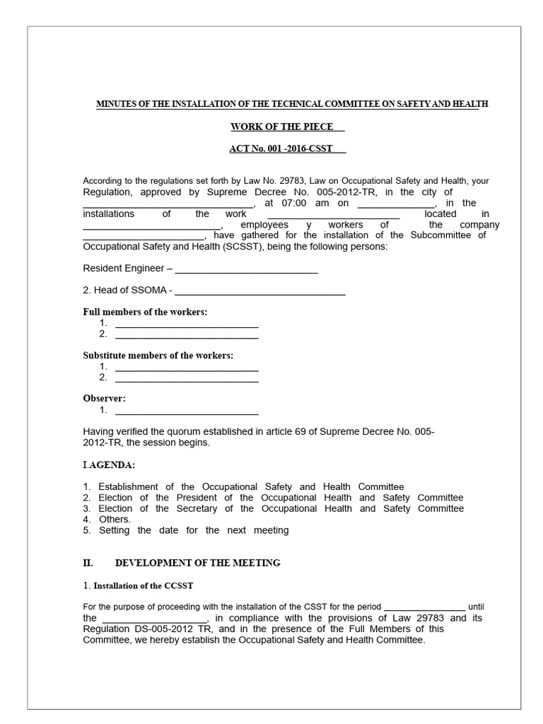 Installation Minutes of Safety Committee | PDF | Consensus Decision ...