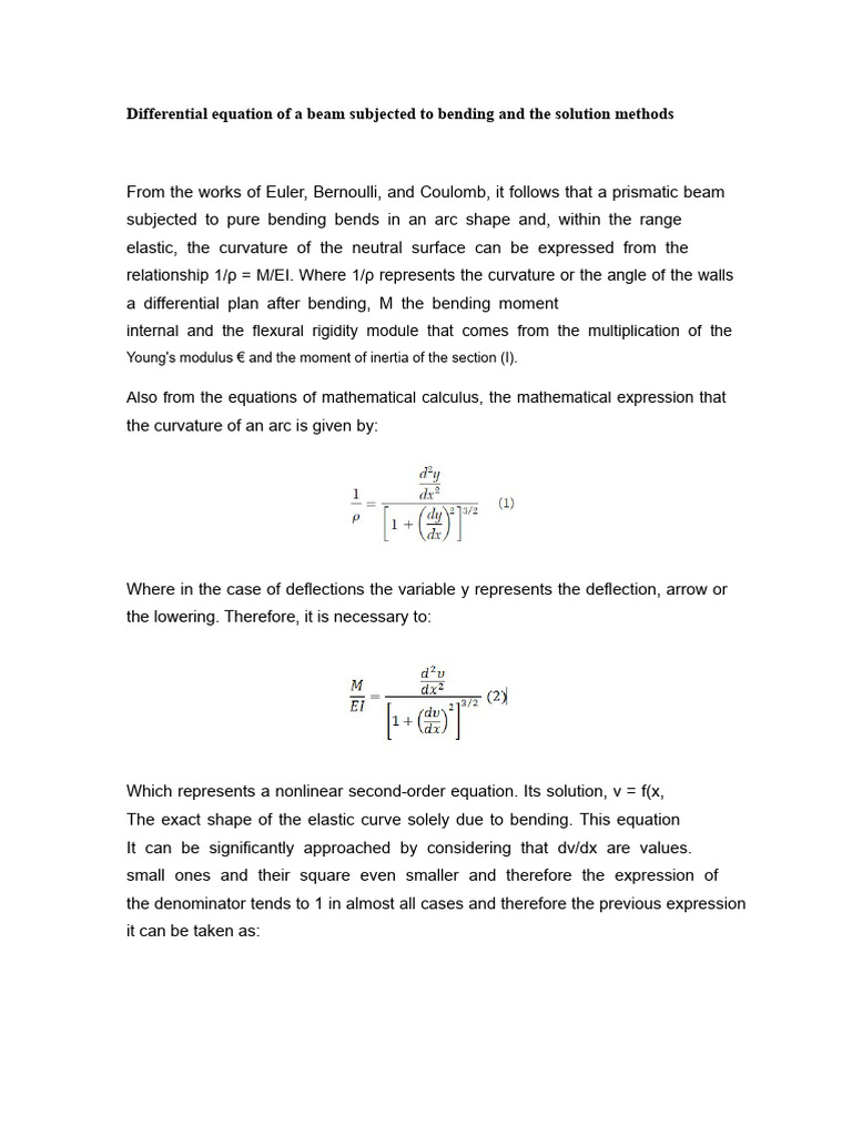 Differential equation of a beam subjected to bending | PDF | Bending ...