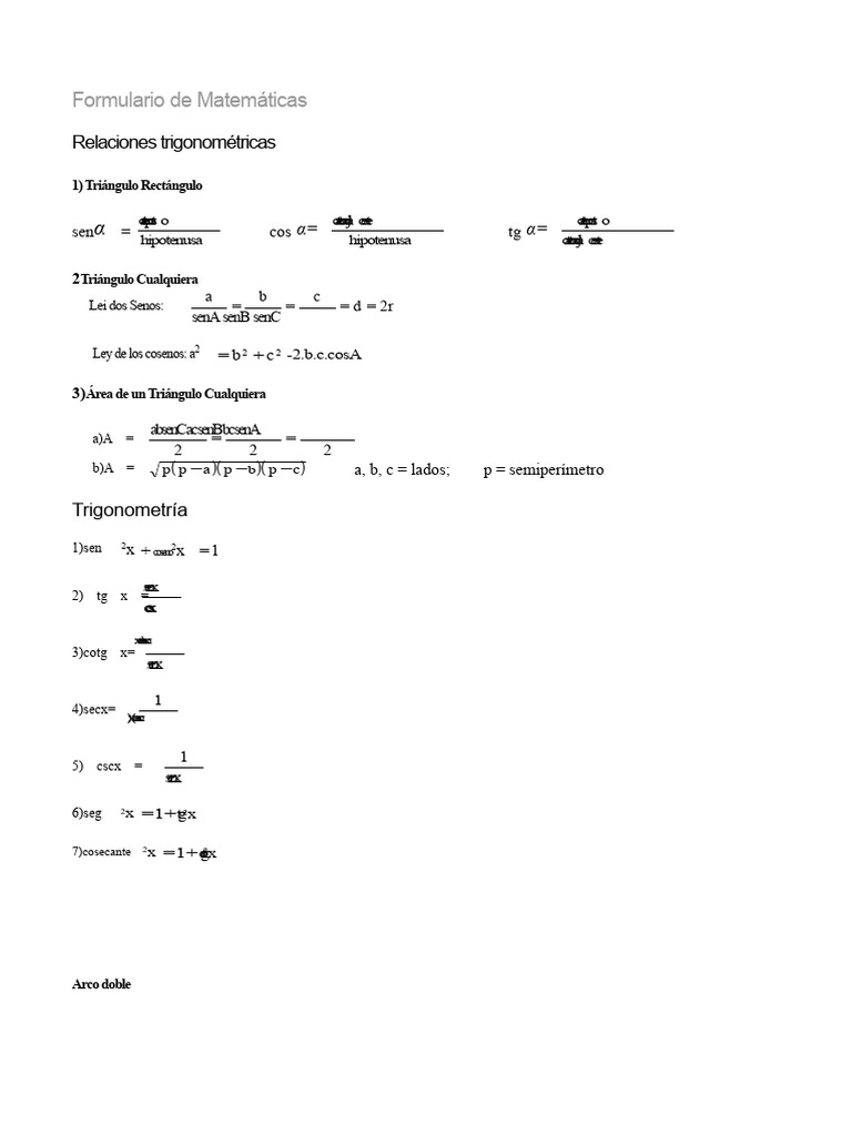 Formulario de Matemáticas Completo | PDF | Geometría triangular ...