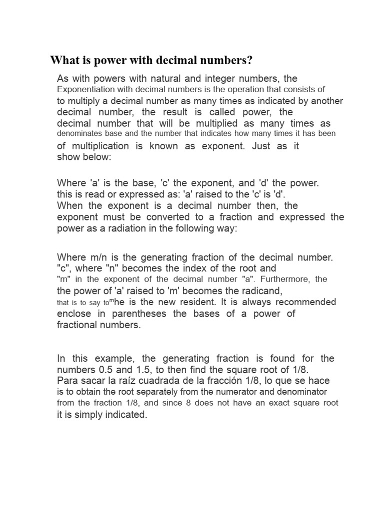 What Is Power With Decimal Numbers | PDF | Division (Mathematics) | Decimal