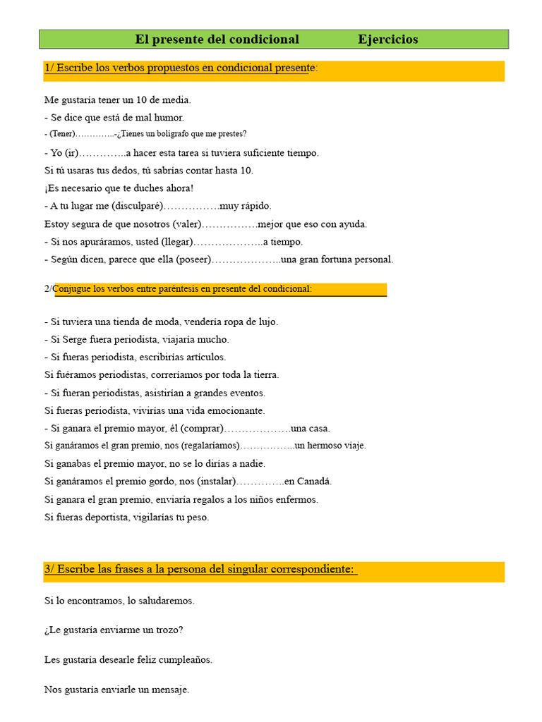 Ejercicios de Condicional Presente | PDF