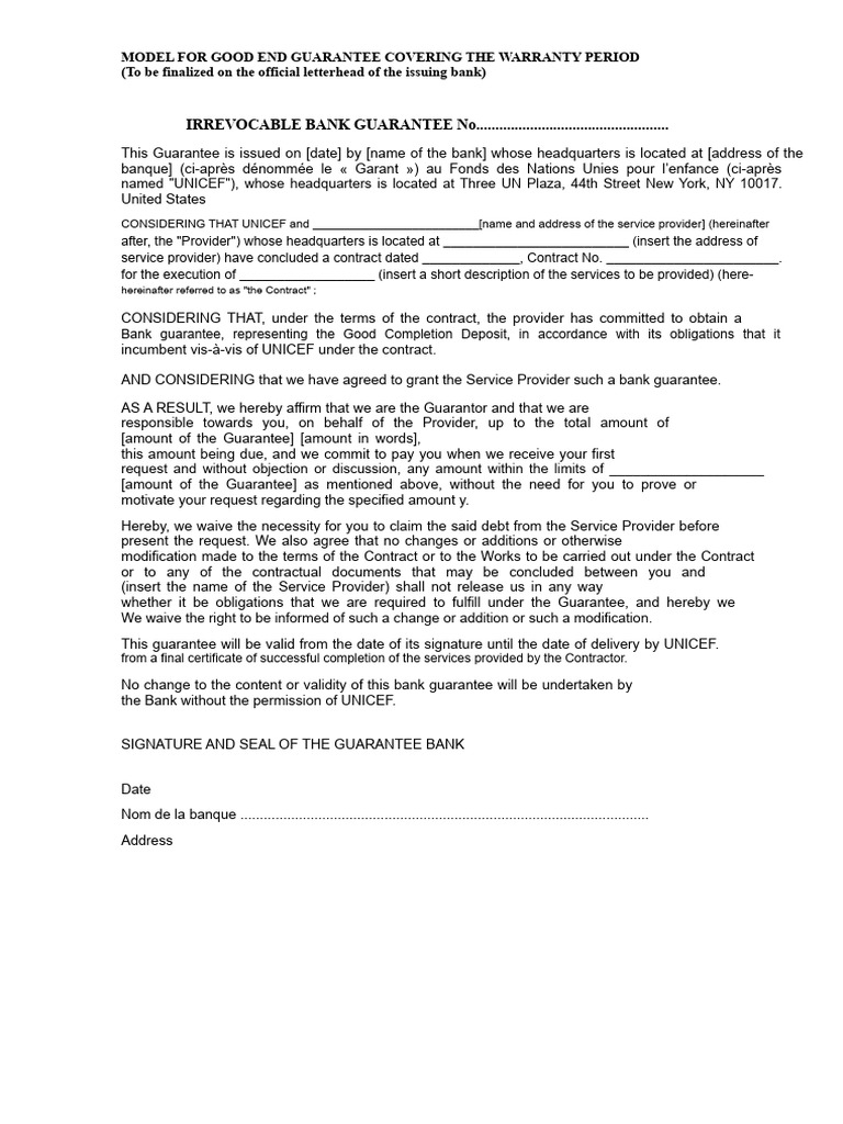 Bank Guarantee Model For Good End | PDF | Law Of Obligations | Civil ...