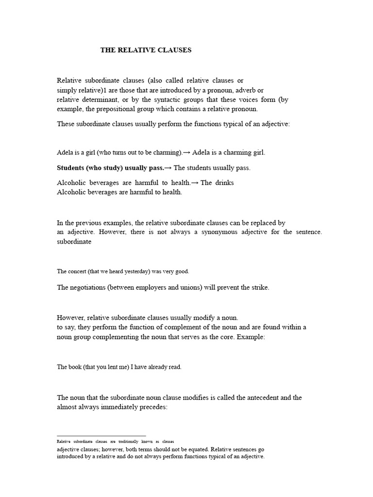 THE RELATIVE SUBORDINATE CLAUSES.pdf | PDF | Pronoun | Clause