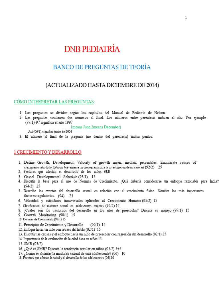 Banco de Preguntas de Pediatría Dnb | PDF | Glucógeno | Infantes