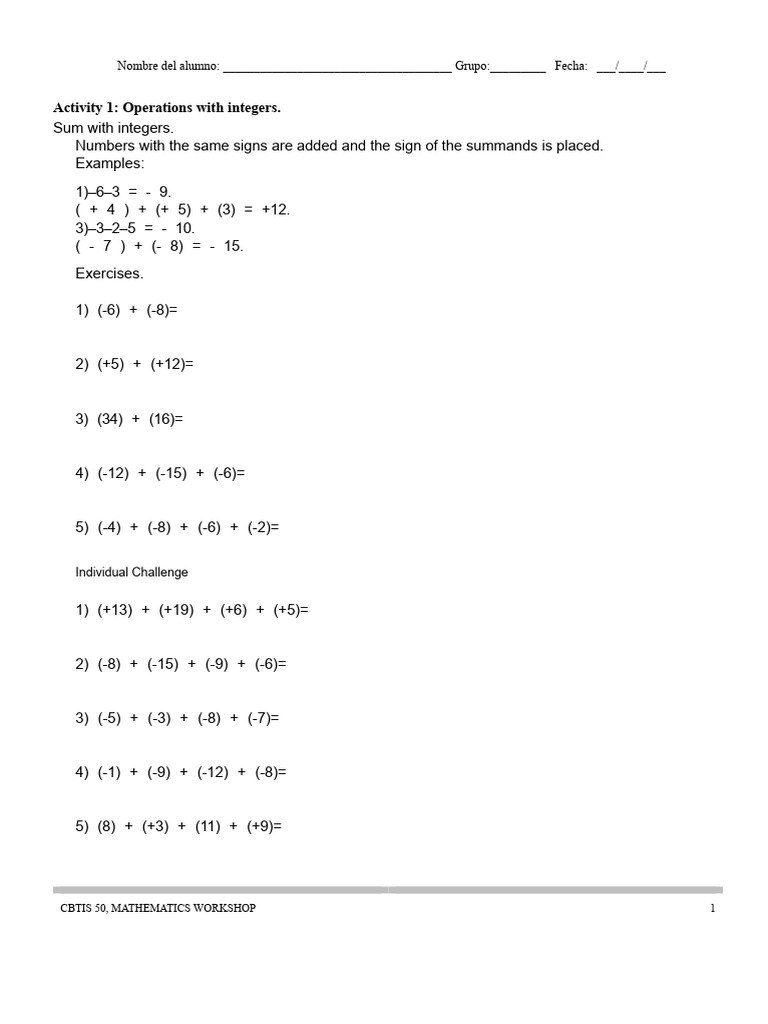 Integer and Fraction Operations Guide | PDF | Equations | Mathematics