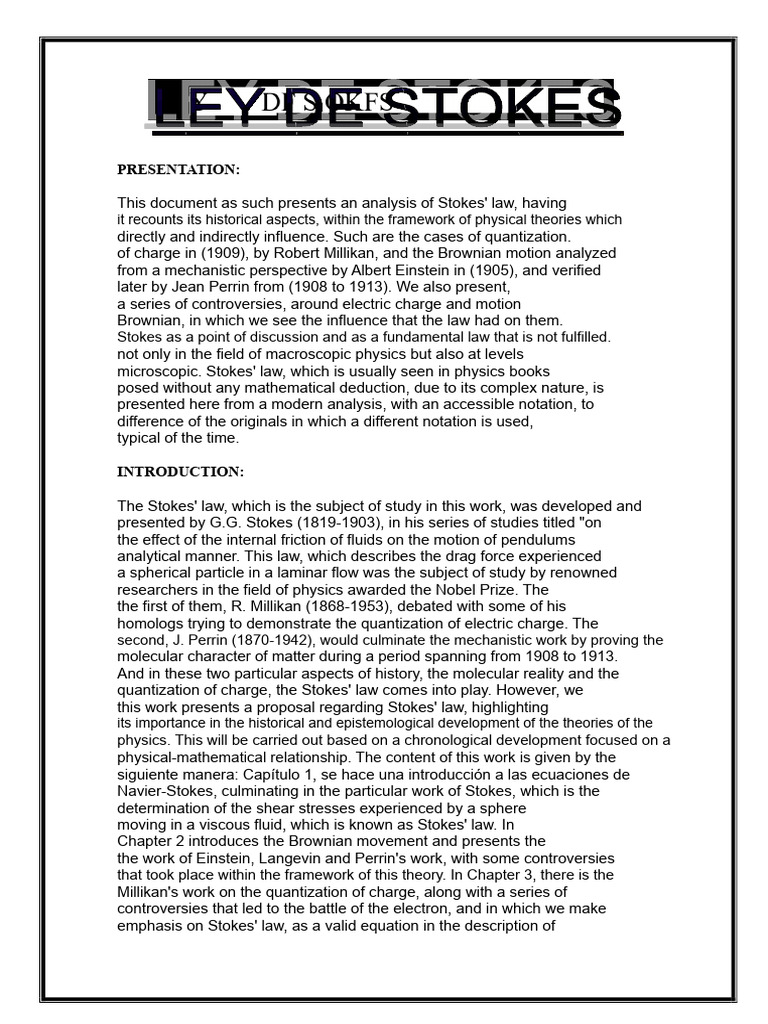Stokes' Law | PDF | Reynolds Number | Viscosity