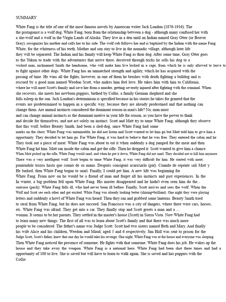 SUMMARY White Fang | PDF | White Fang