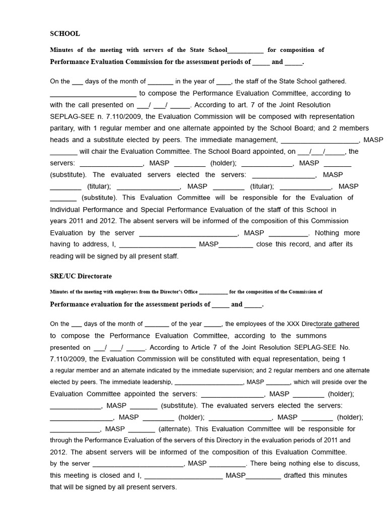 Evaluation Committee Minutes Template | PDF