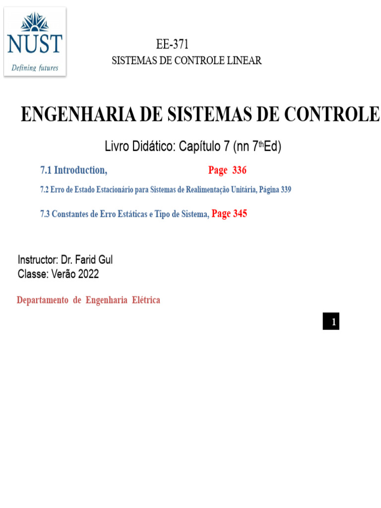 Capítulo 7 Erro em Estado Estável (5) | PDF | Comentários | Estado estacionário